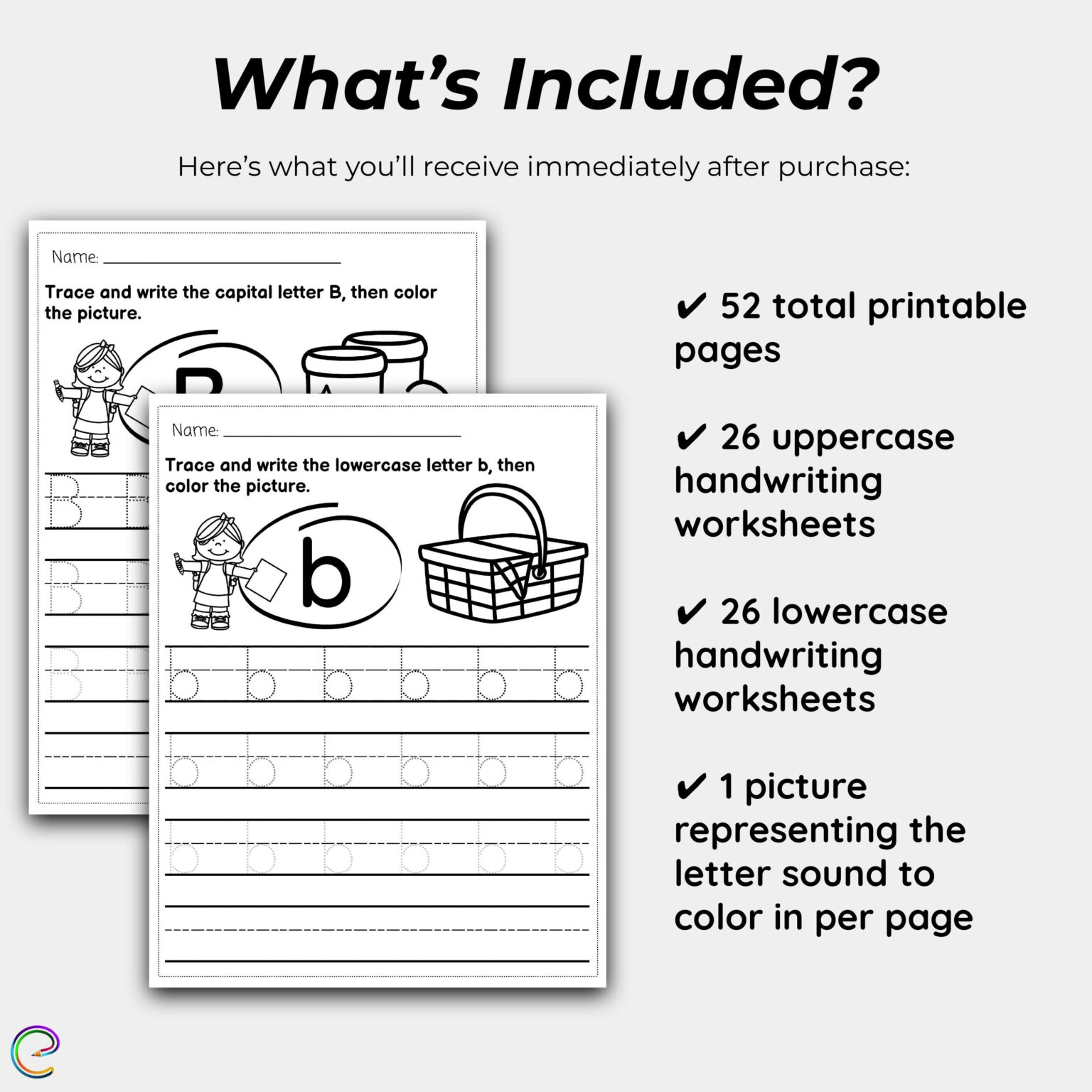 Alphabet Letters A-Z Handwriting Practice Worksheets - 52 Worksheets!