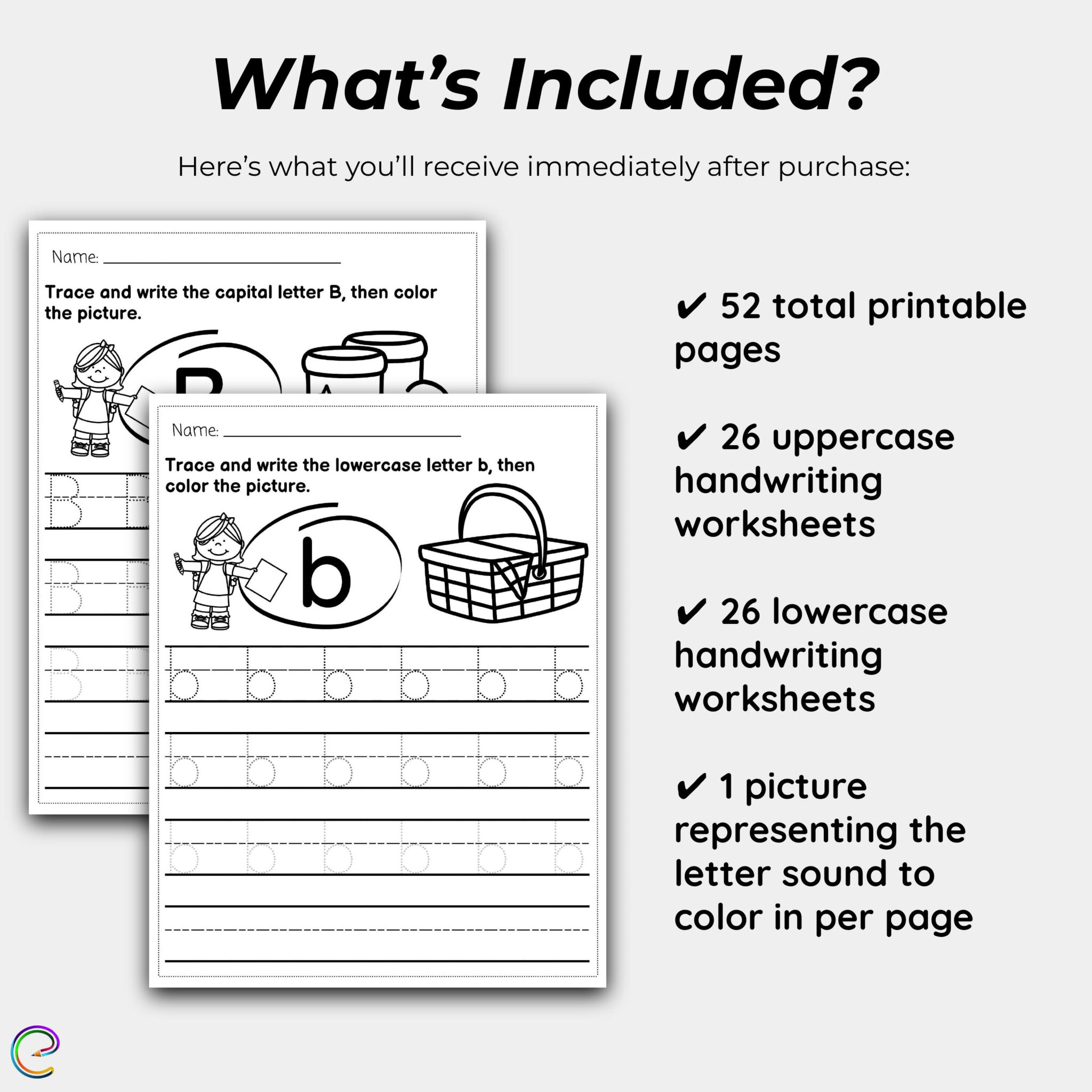Alphabet Letters A-Z Handwriting Practice Worksheets - 52 Worksheets!