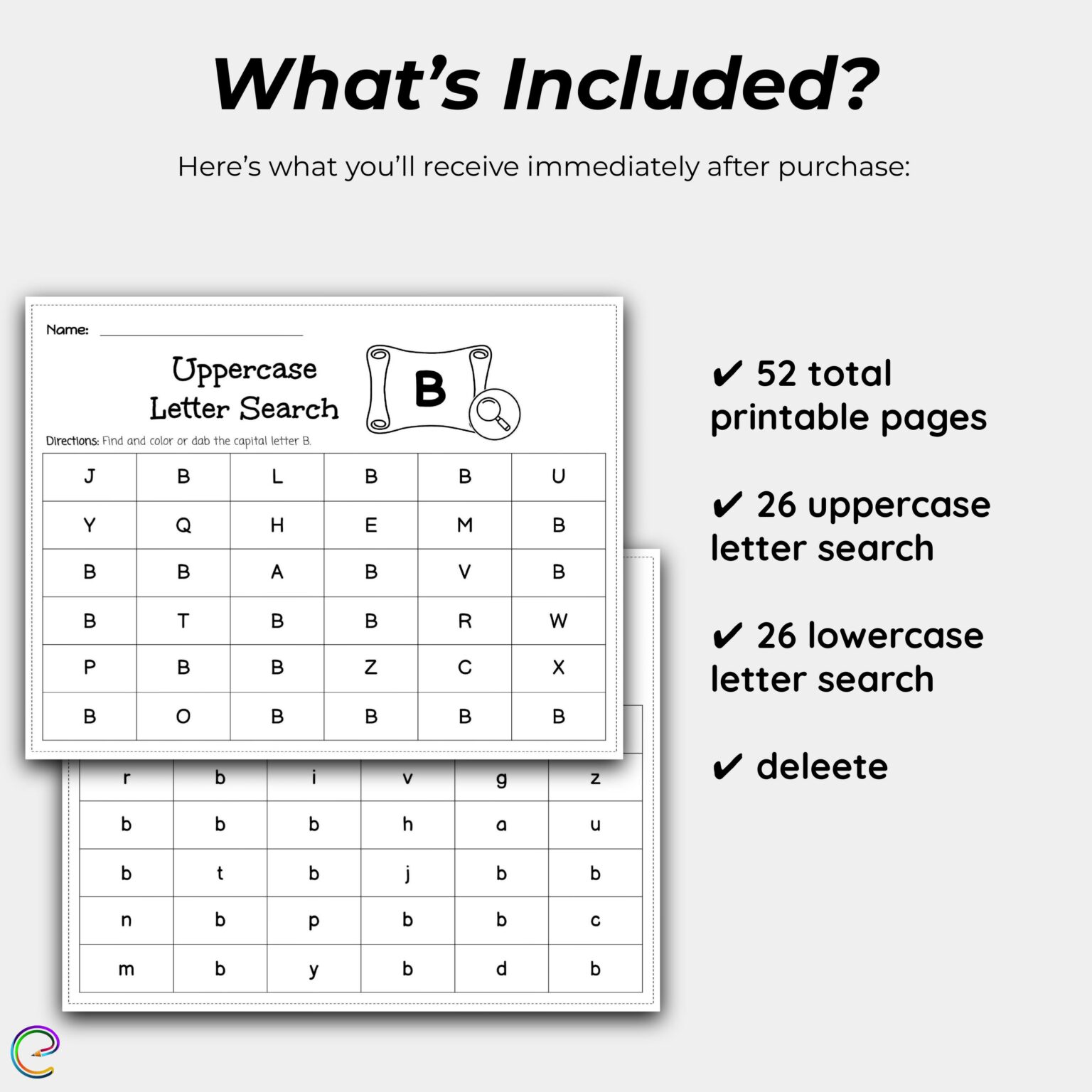 Alphabet Letters A-Z Single Letter Search - 52 Worksheets!