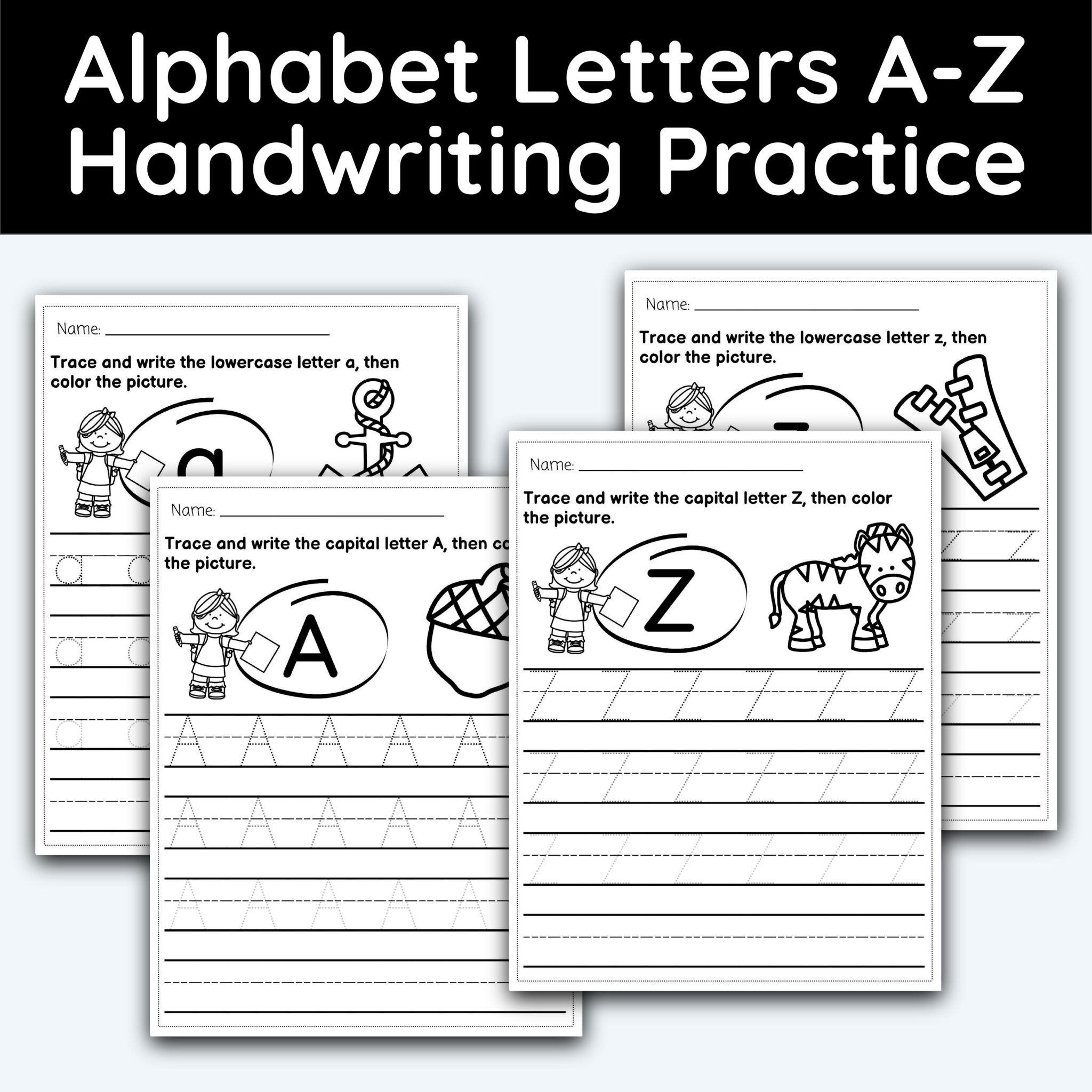Alphabet Letters A-Z Handwriting Practice Worksheets - 52 Worksheets!