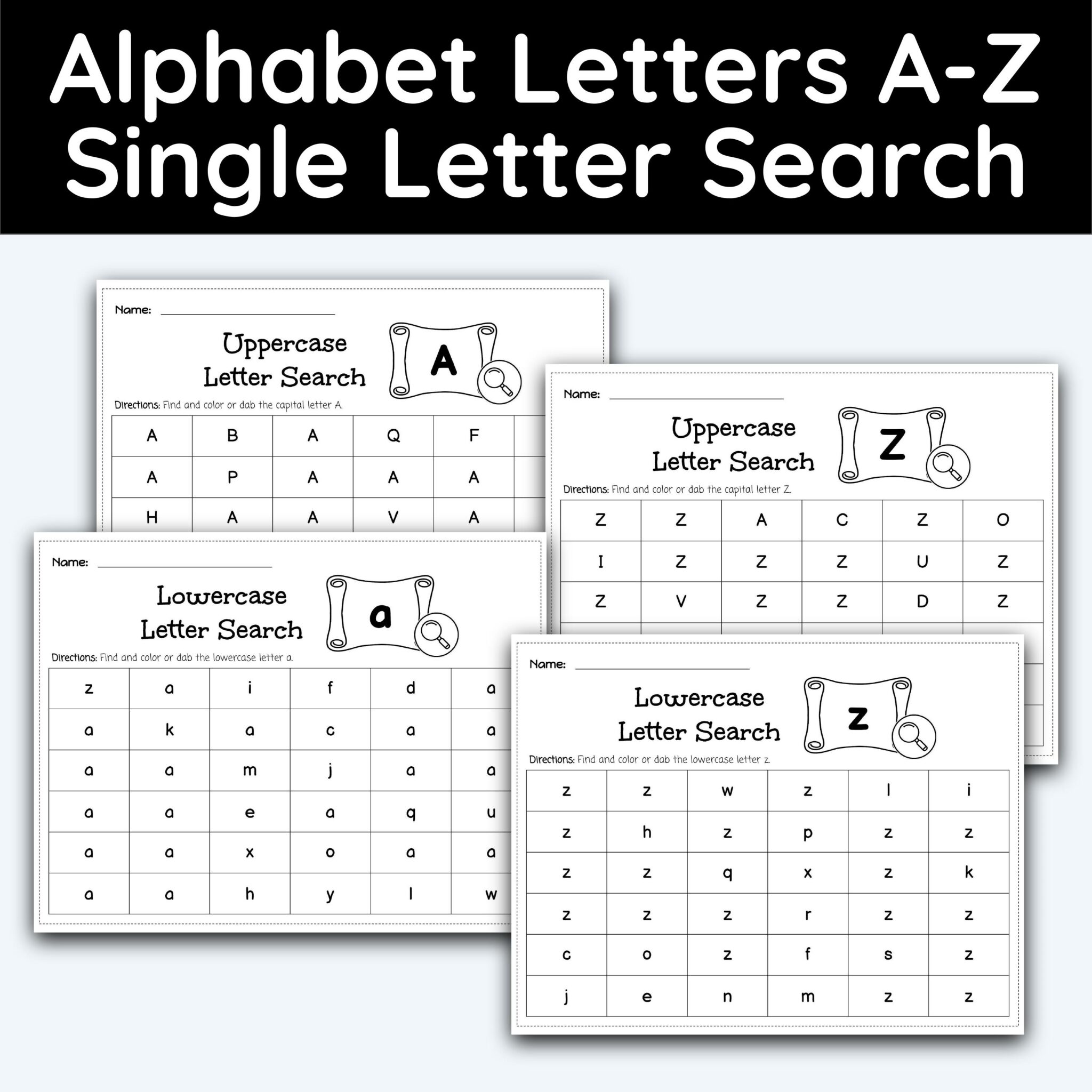 Alphabet Letters A-Z Single Letter Search - 52 Worksheets!