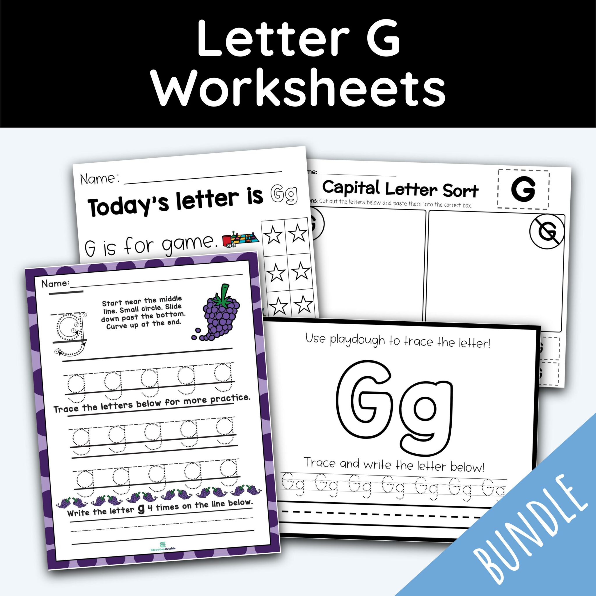 Letter G Cut and Paste Worksheets for Preschool [Printable]