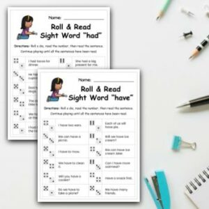 Roll a Sight Word 2 Dice Activity - 34 Worksheets!