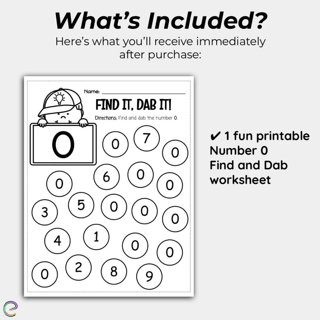 Number 0 Find and Dab Worksheet