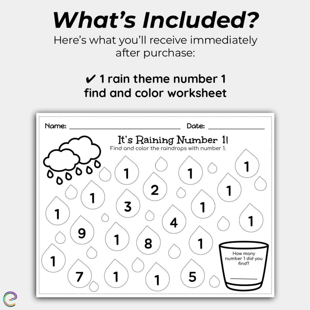 Number 1 Raindrop Coloring Page
