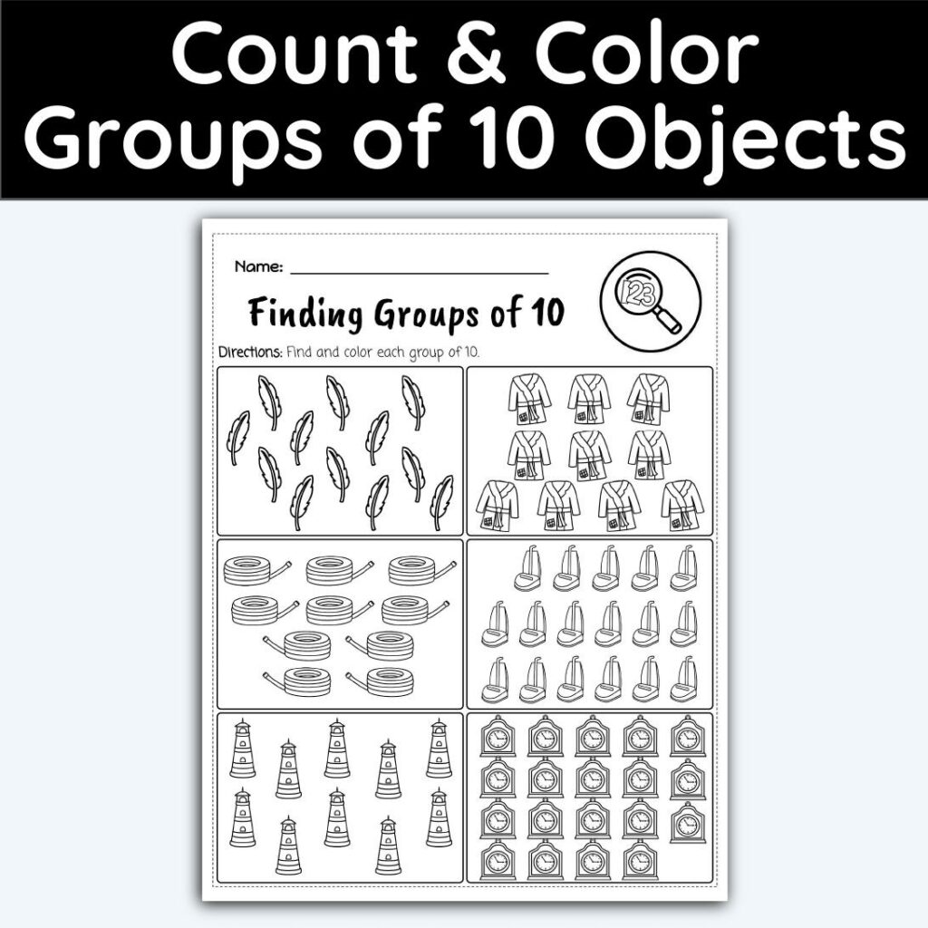 Number 10 Count and Color Groups Worksheet Number 10 Count and Color Groups Worksheet
