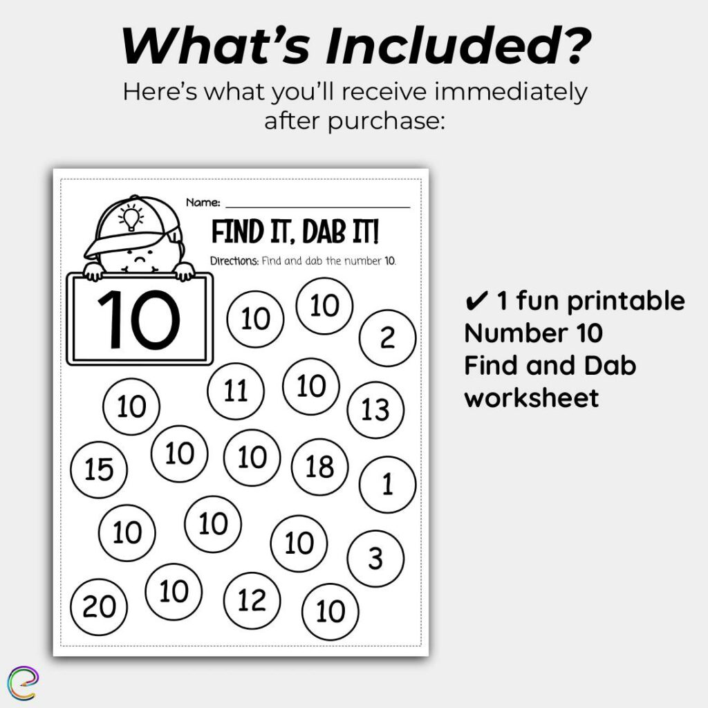 Number 10 Find and Dab Worksheet
