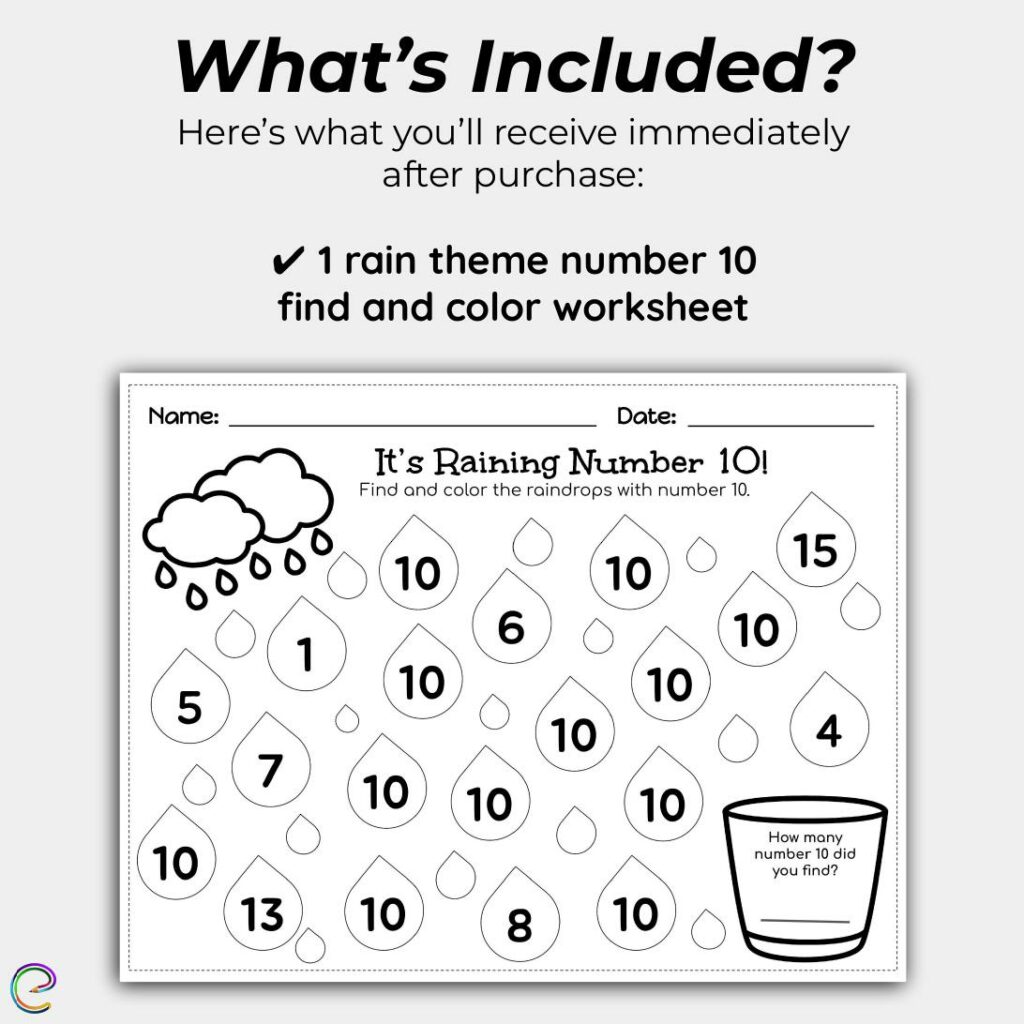 Number 10 Raindrop Coloring Page