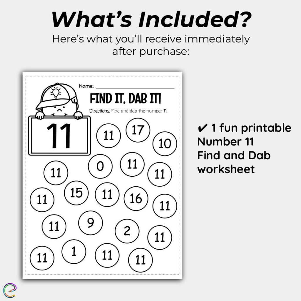 Number 11 Find and Dab Worksheet