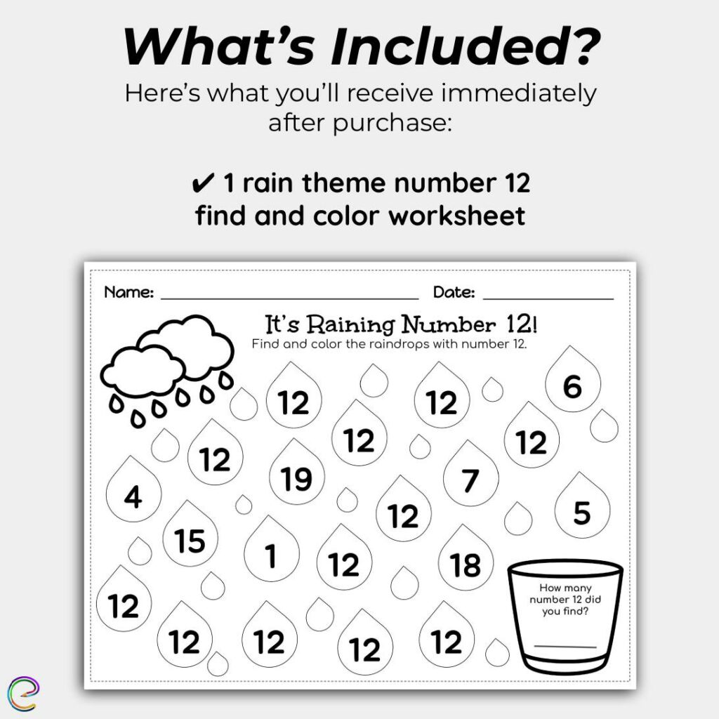 Number 12 Raindrop Coloring Page