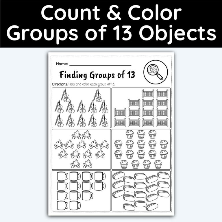 Number 13 Count and Color Groups Worksheet