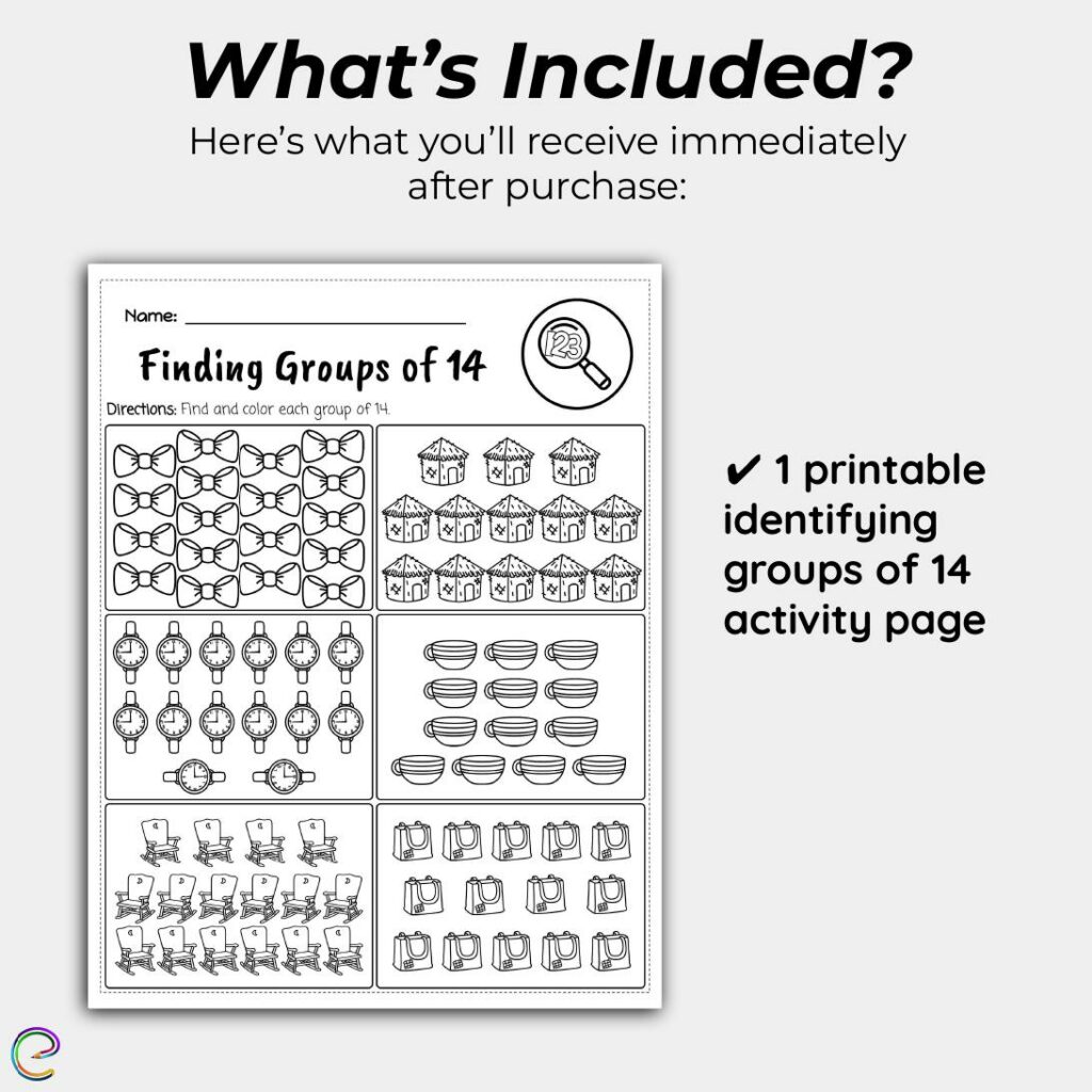 Number 14 Count and Color Groups Worksheet