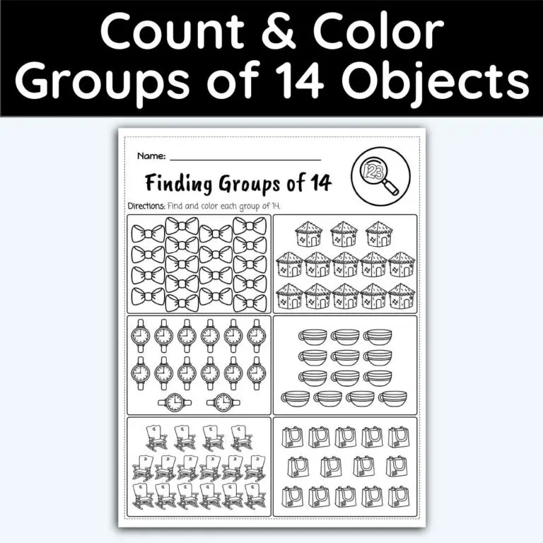 Number 14 Count and Color Groups Worksheet