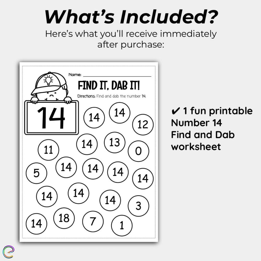 Number 14 Find and Dab Worksheet