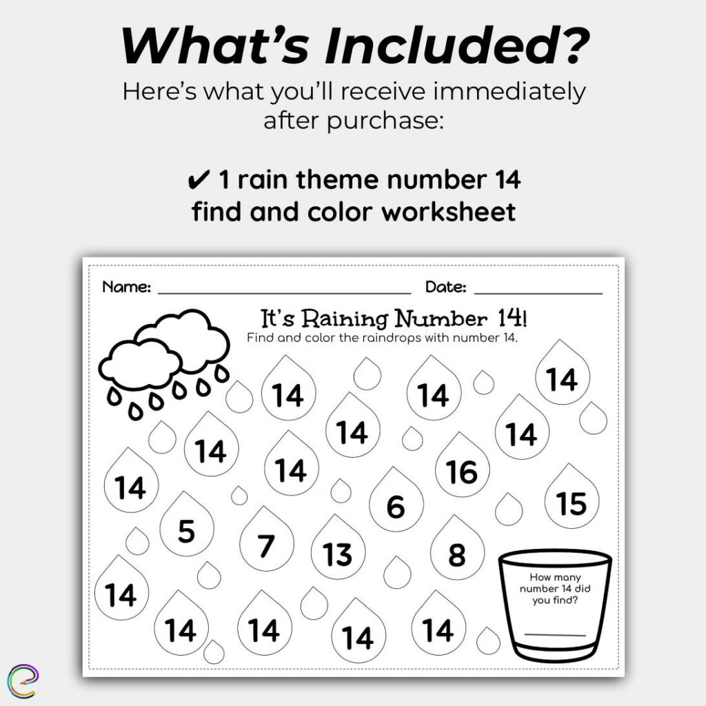 Number 14 Raindrop Coloring Page