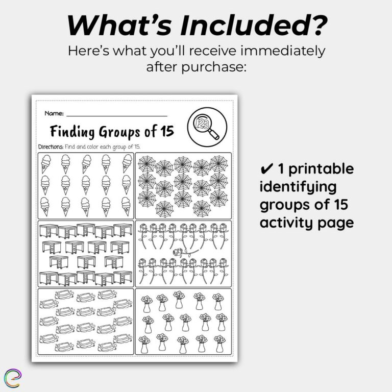 Number 15 Count and Color Groups Worksheet