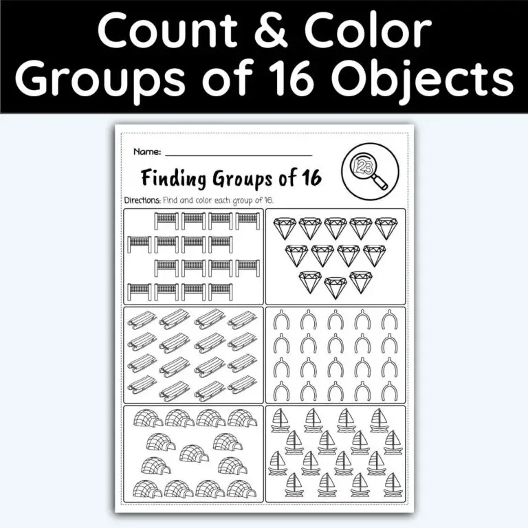 Number 16 Count and Color Groups Worksheet