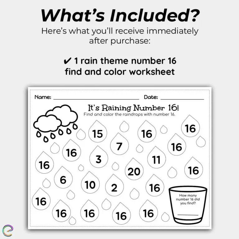 Number 16 Raindrop Coloring Page