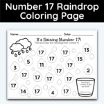 Number 17 Raindrop Coloring Page