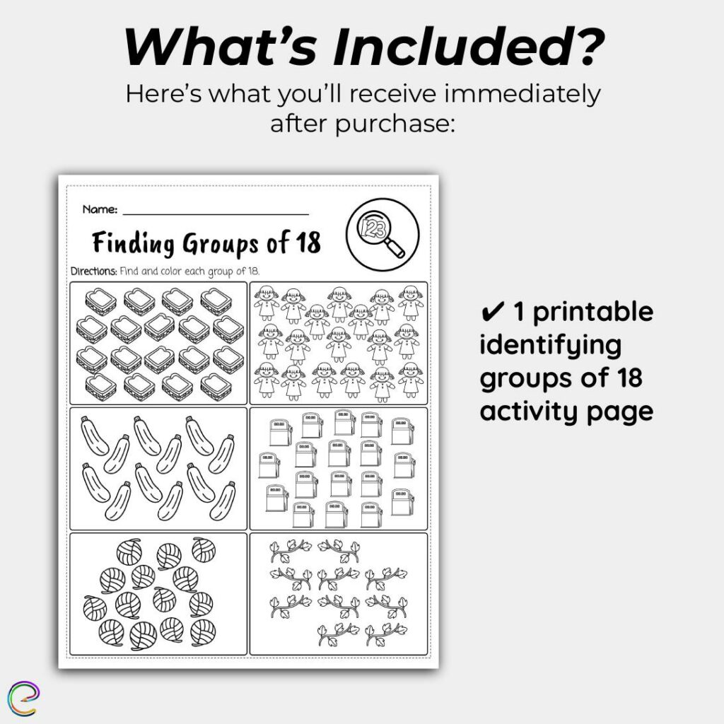 Number 18 Count and Color Groups Worksheet