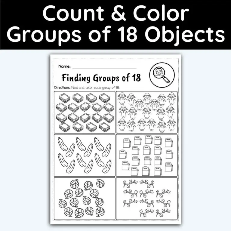 Number 18 Count and Color Groups Worksheet