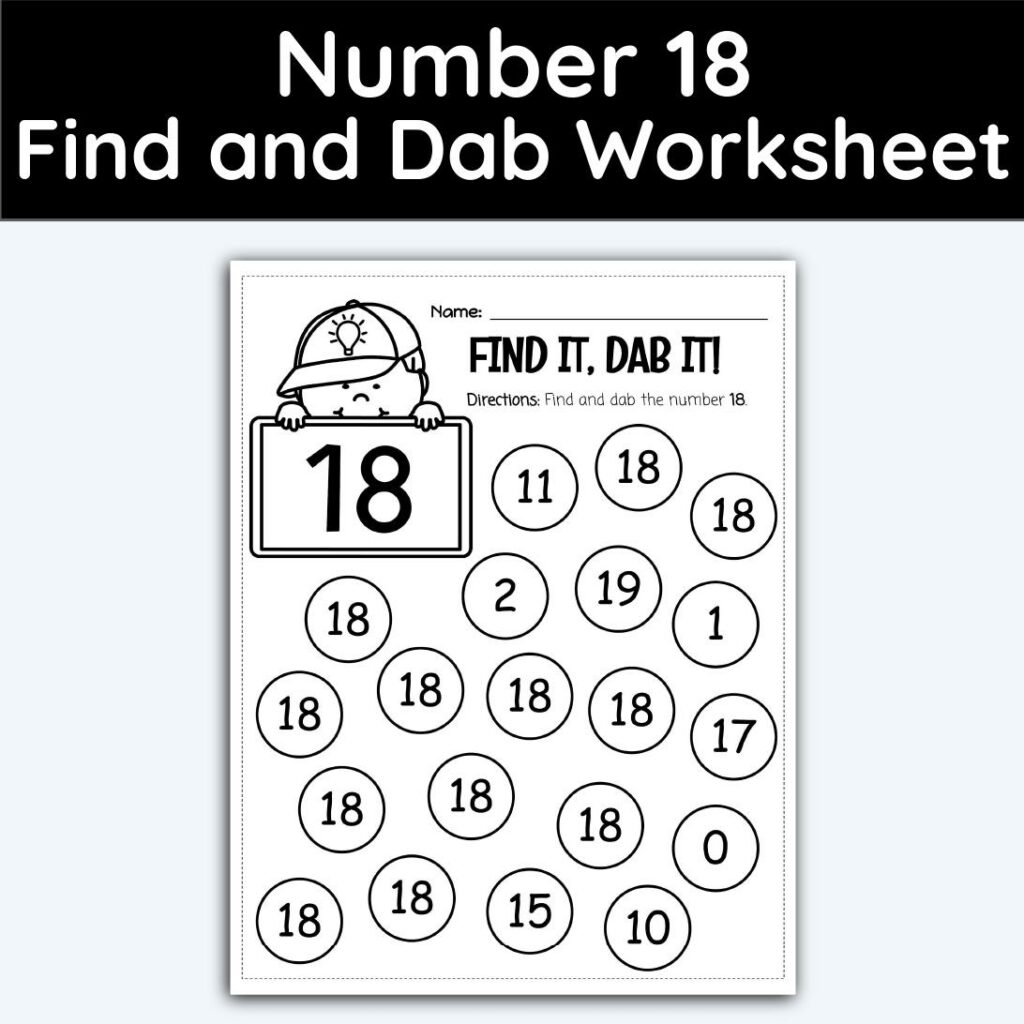 Number 18 Find and Dab Worksheet