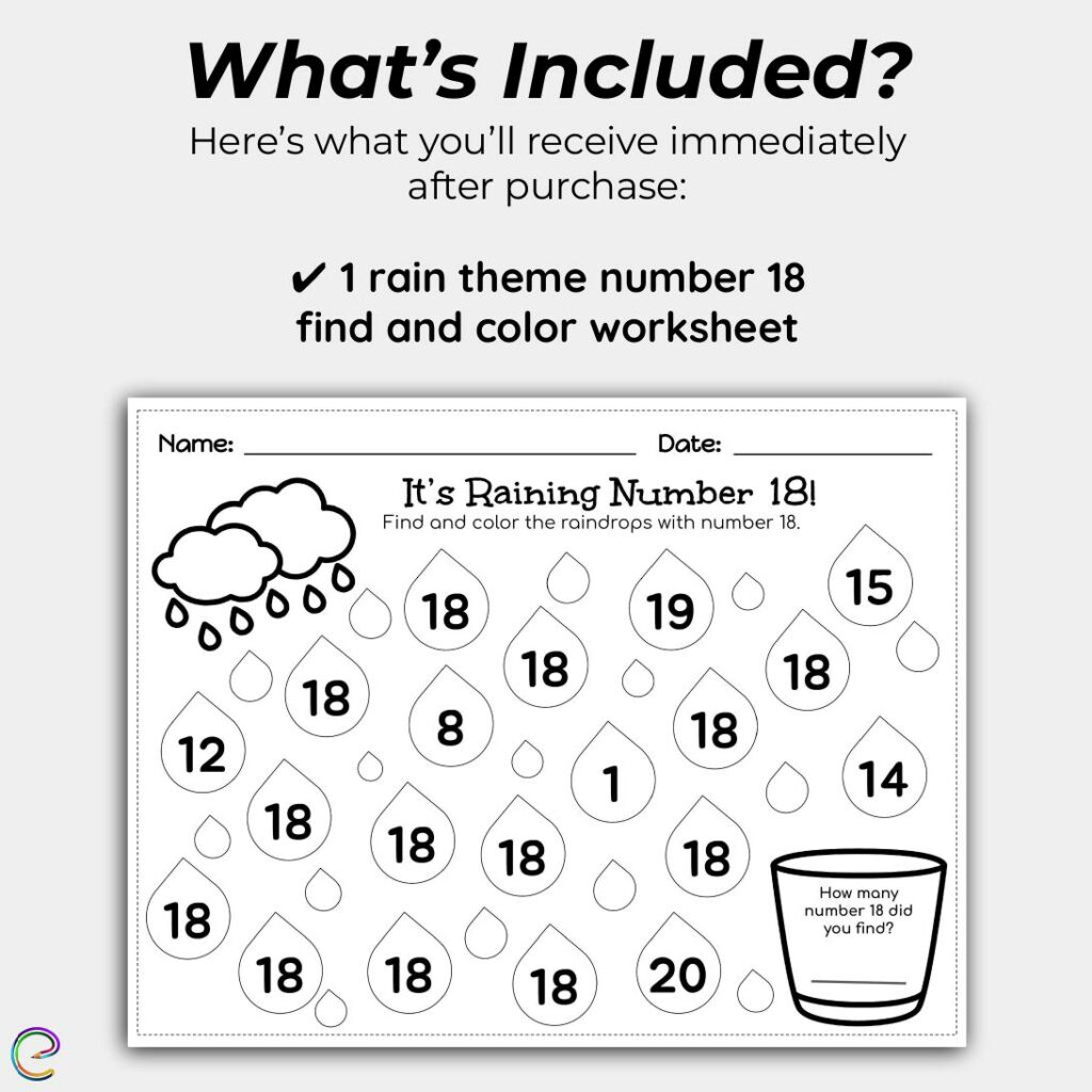 Number 18 Raindrop Coloring Page