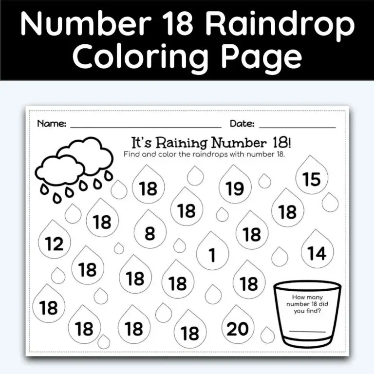 Number 18 Raindrop Coloring Page