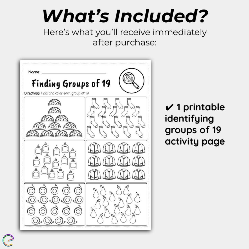 Number 19 Count and Color Groups Worksheet