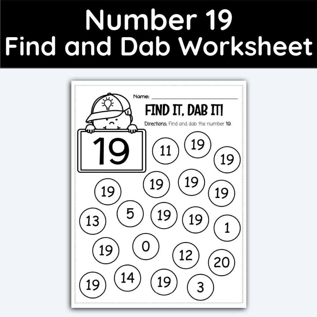 Number 19 Find and Dab Worksheet