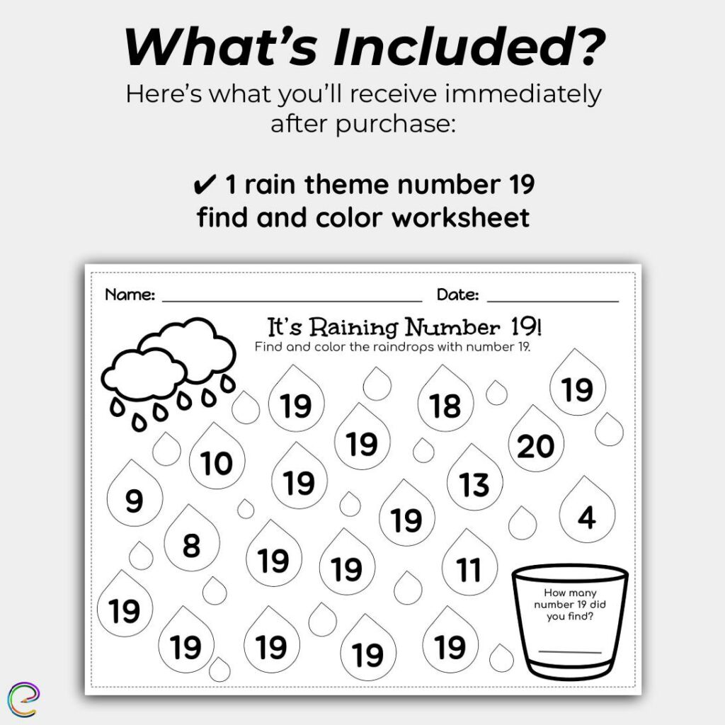 Number 19 Raindrop Coloring Page