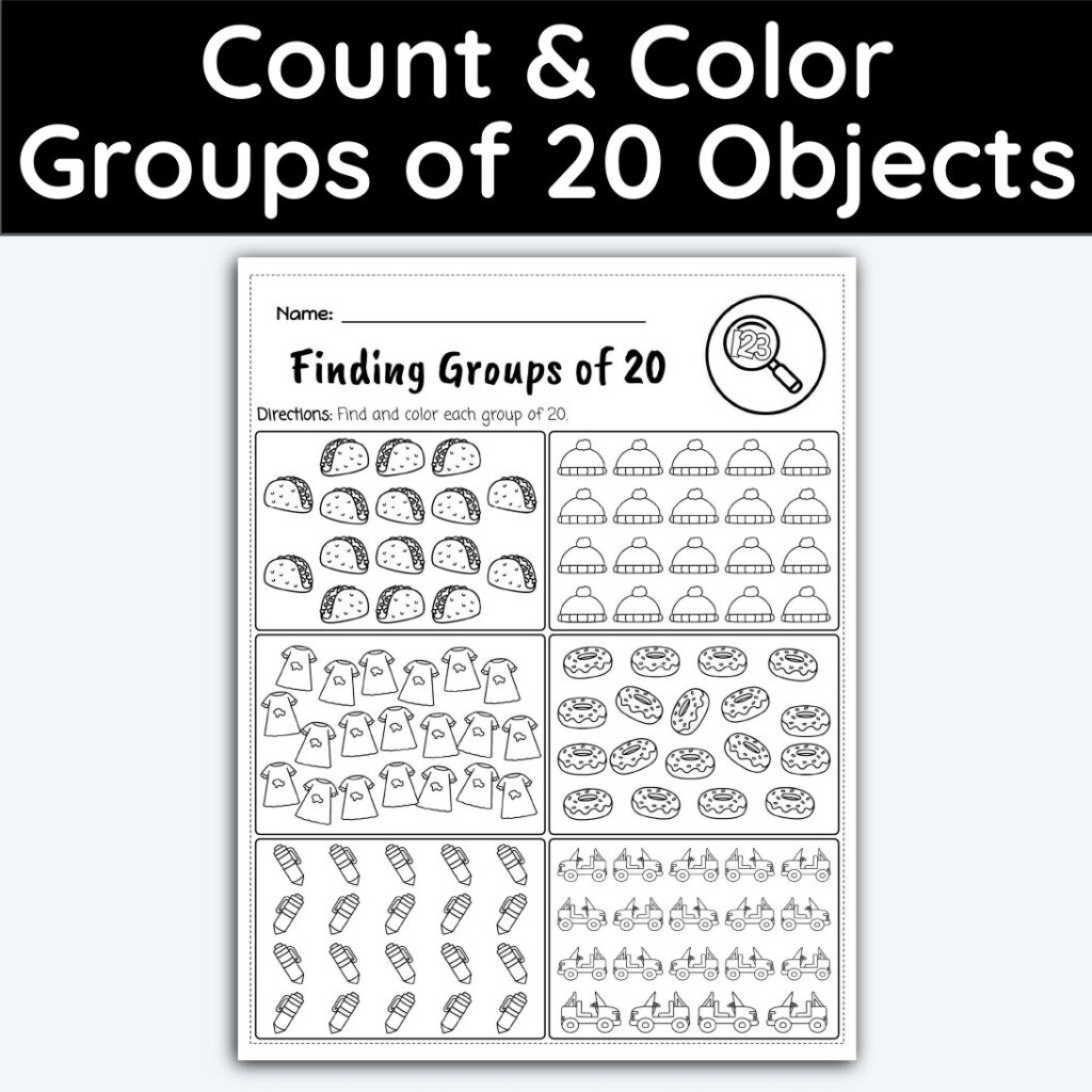 Number 20 Count and Color Groups Worksheet