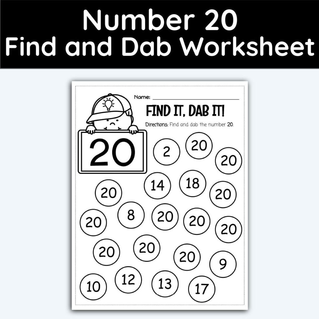 Number 20 Find and Dab Worksheet