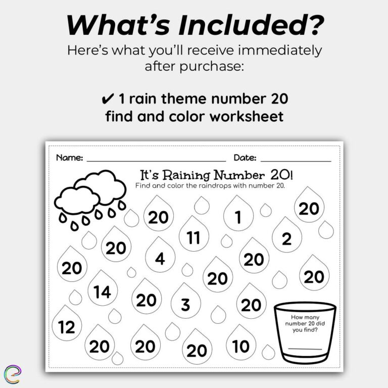 Number 20 Raindrop Coloring Page
