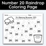 Number 20 Raindrop Coloring Page