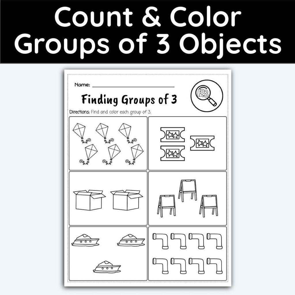 Number 3 Count and Color Groups Worksheet