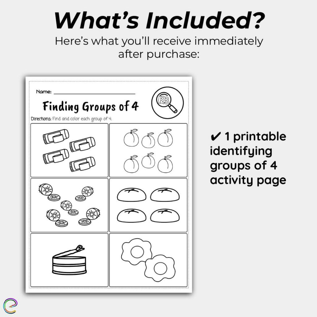 Number 4 Count and Color Groups Worksheet