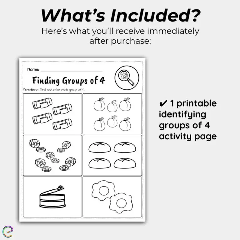 Number 4 Count and Color Groups Worksheet