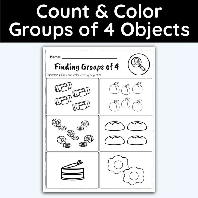 Number 4 Count and Color Groups Worksheet