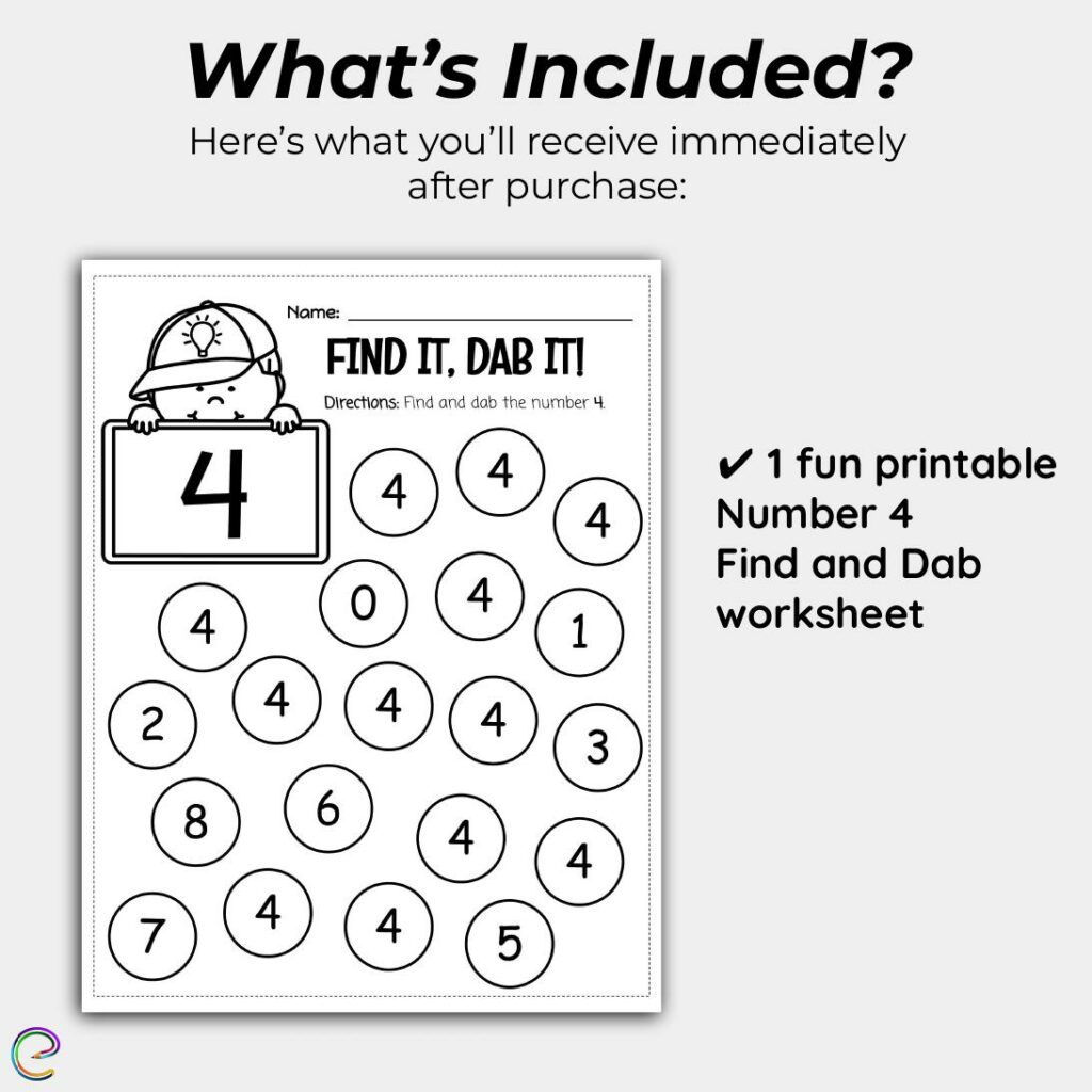 Number 4 Find and Dab Worksheet