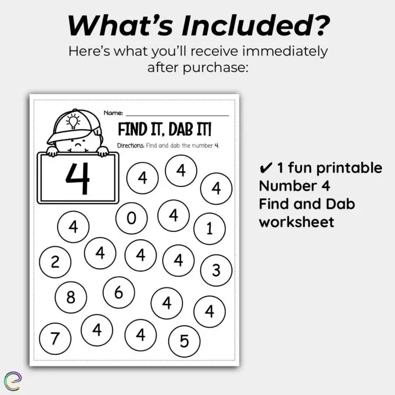Number 4 Find and Dab Worksheet