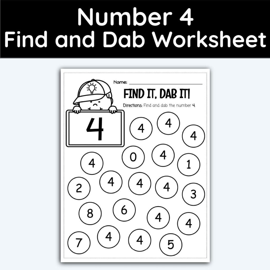 Number 4 Find and Dab Worksheet