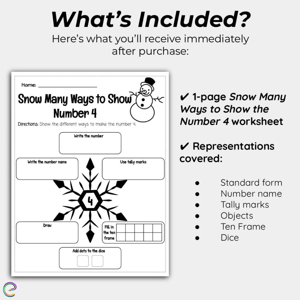 Number 4 Snow Many Ways to Show a Number Worksheet