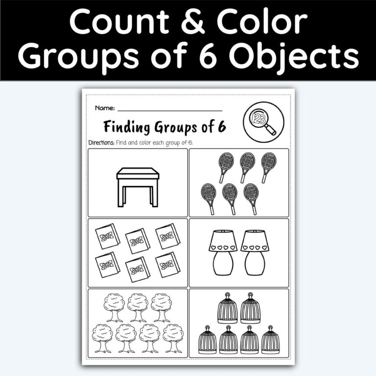Number 6 Count and Color Groups Worksheet