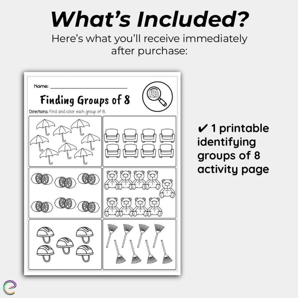 Number 8 Count and Color Groups Worksheet