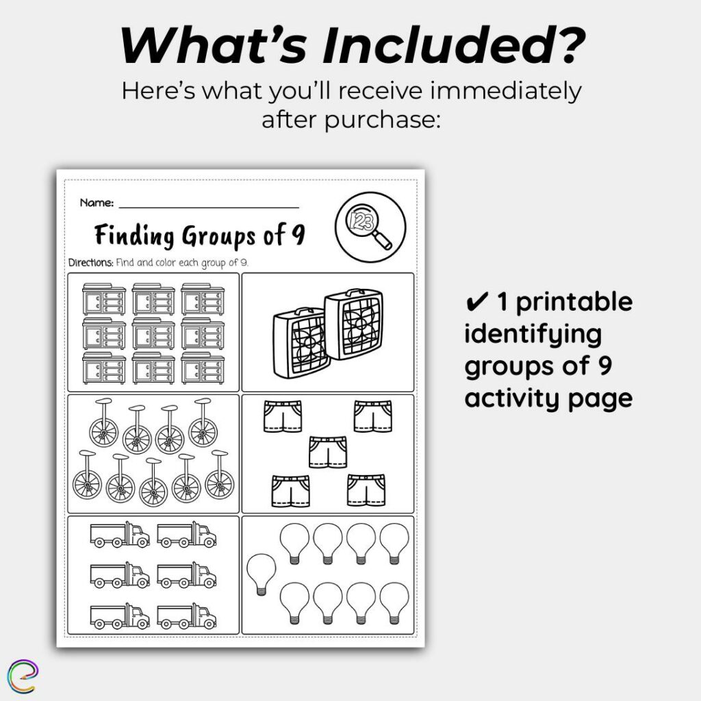 Number 9 Count and Color Groups Worksheet