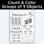 Number 9 Count and Color Groups Worksheet