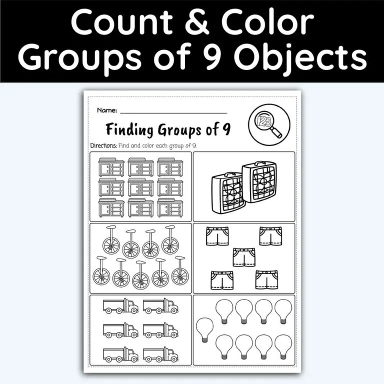Number 9 Count and Color Groups Worksheet Number 9 Count and Color Groups Worksheet
