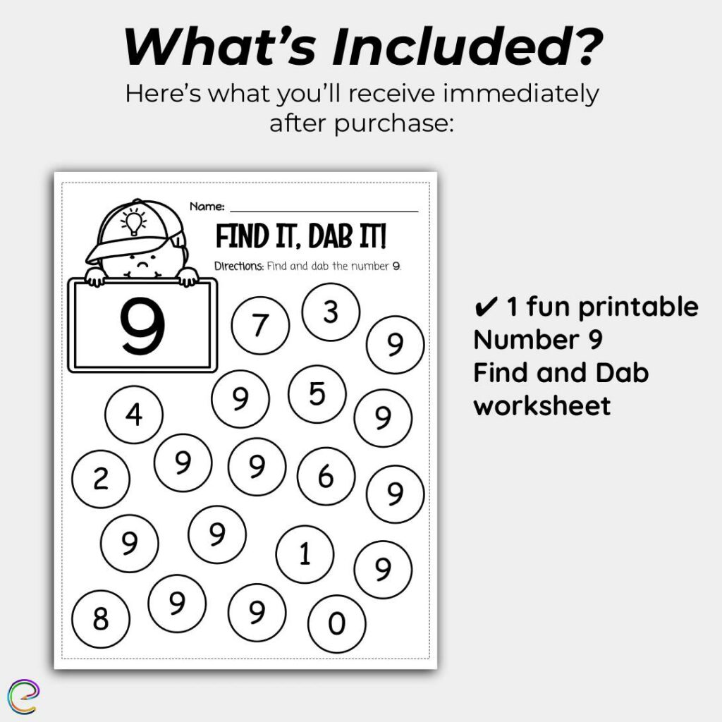 Number 9 Find and Dab Worksheet