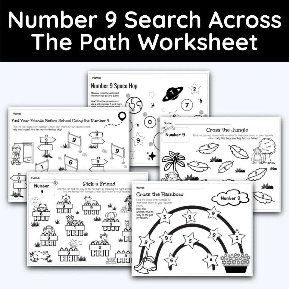Number 9 Search Across The Path Worksheet